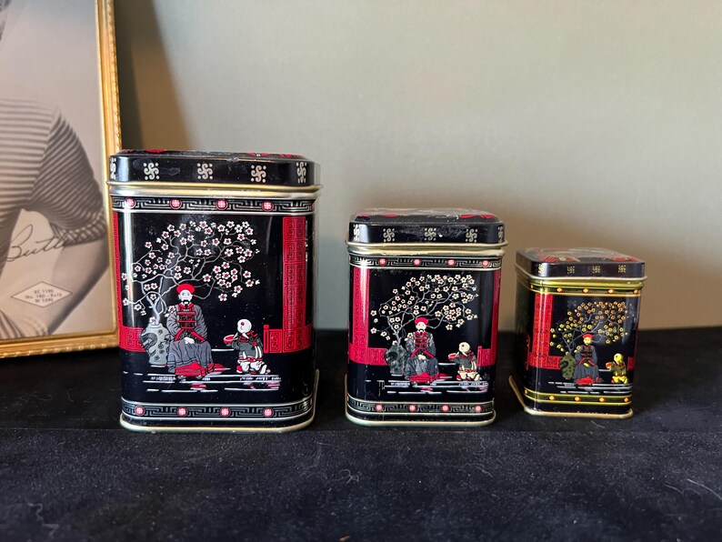 Vintage Set Nesting Tea Tins Chinese Tea Tin Chinoiserie - Etsy