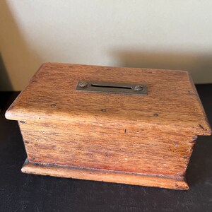 Antique Small Wooden Donation Box With Brass Slot Church Collection Box ...