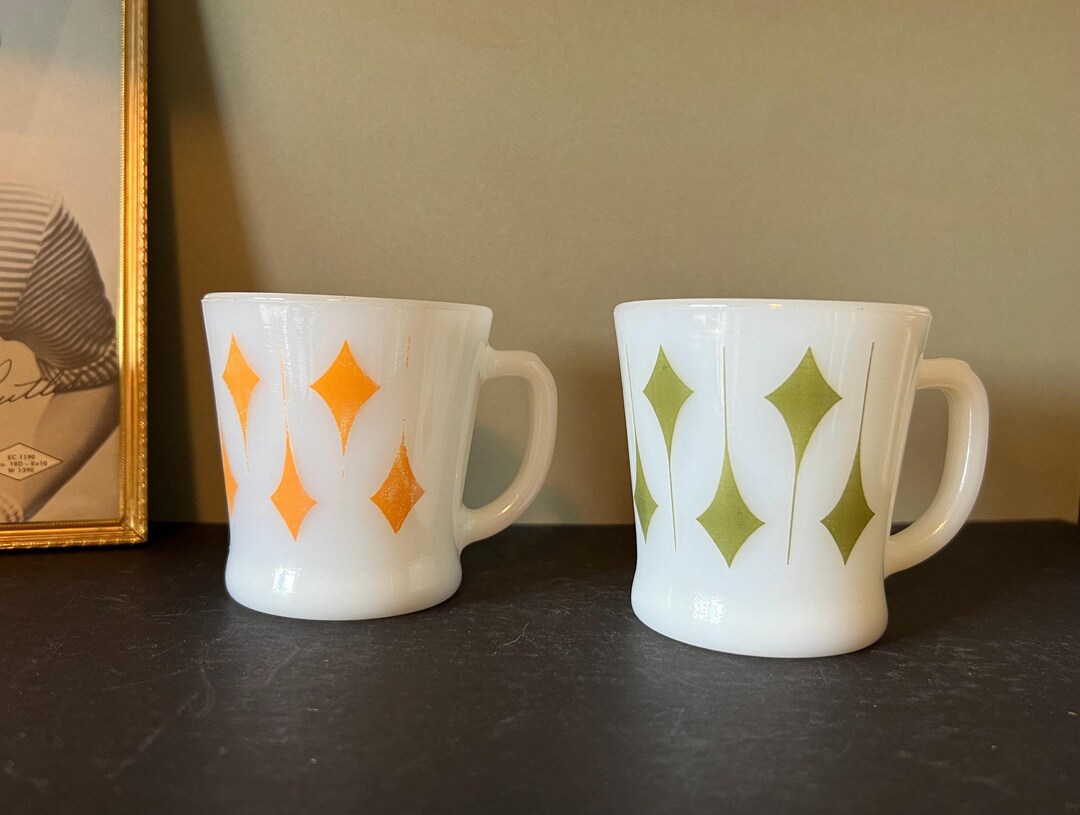 Vintage Fire King Kites Pattern Coffee Cup - White Milk Glass With ...