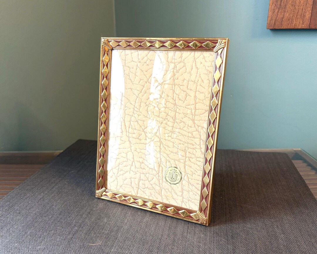 Vintage Convex Glass Metal Picture Frame Red With Gold Diamonds - Jyden ...