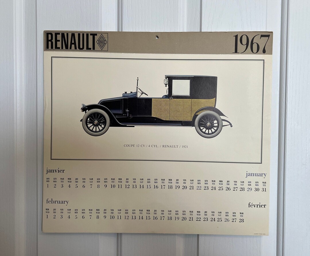 Vintage Car Calendar - 1967 Renault Automobile Calendar - Gifts for Car ...