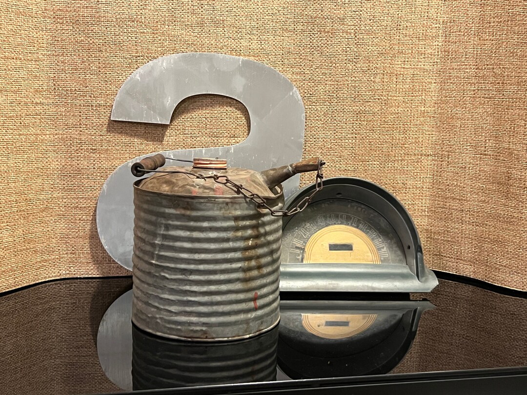Vintage Round Galvanized Steel Gas Can With Cork Stopper Rustic ...