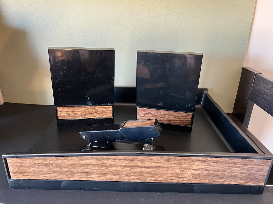 Vintage Black & Woodgrain Stationery Set Eldon Office Products Bookends ...