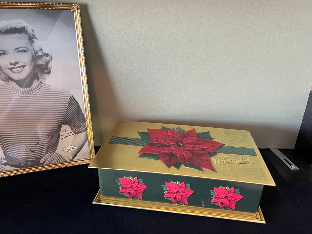 Vintage Whitman's Chocolates Tin Gold Coloured With Large Poinsettia ...