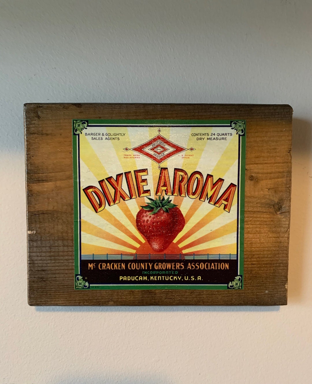 Vintage Style Handmade Dixie Aroma Strawberries Label on Wooden Block ...