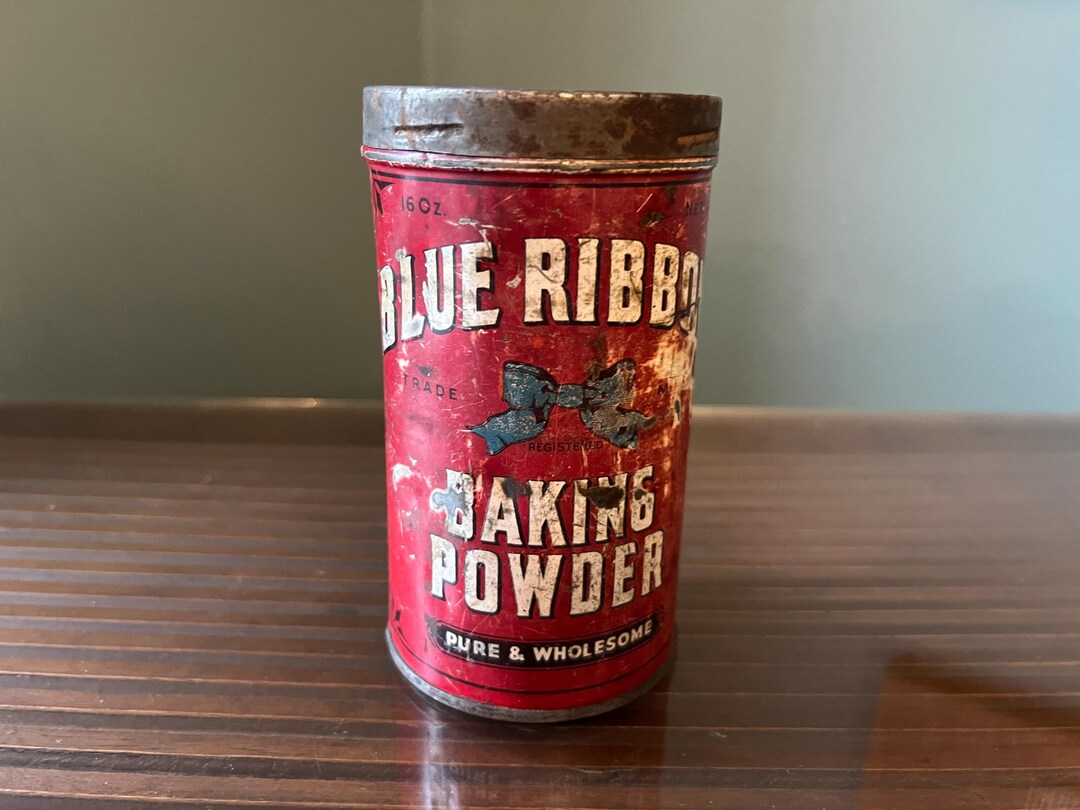 Vintage Blue Ribbon Baking Powder Tin With Lid - Collectible Tin - Etsy