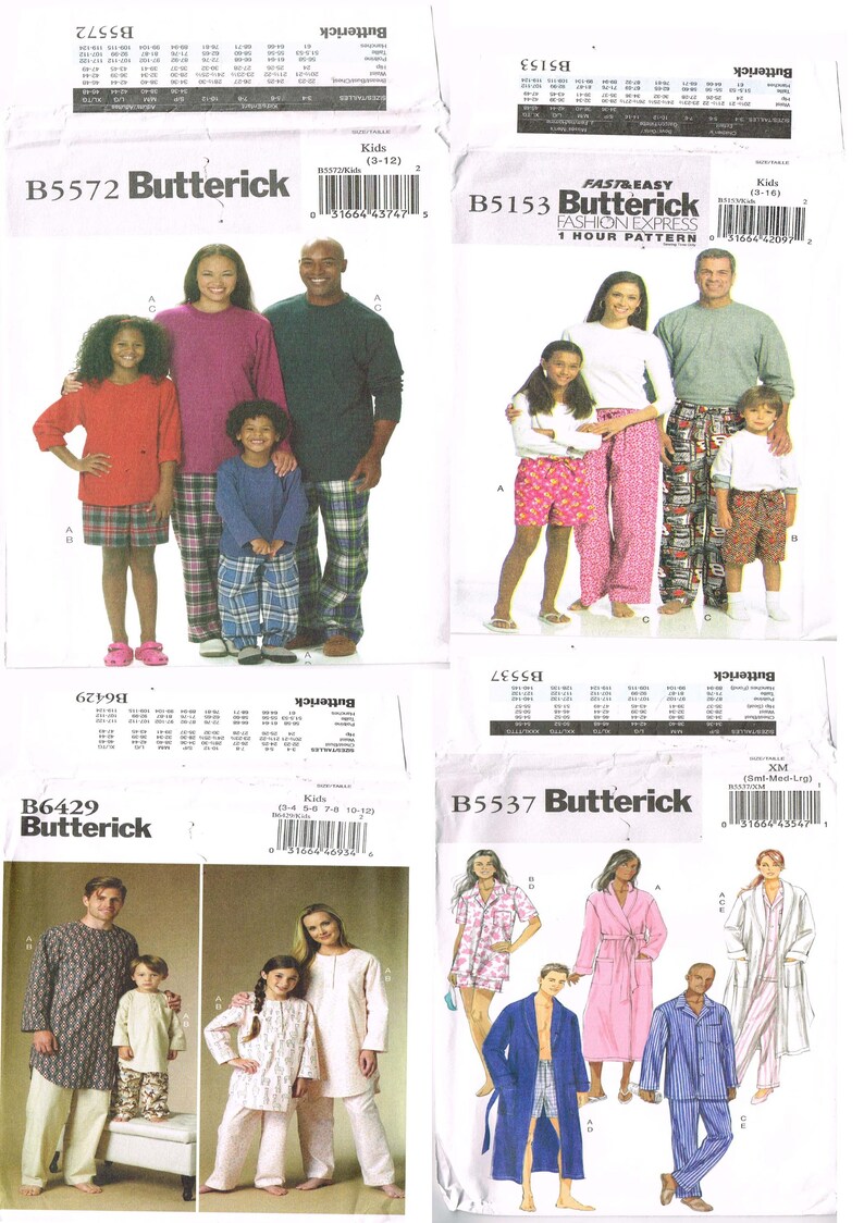 Butterick Sewing Pattern Set Pajamas & Loungewear for the Whole Family ...