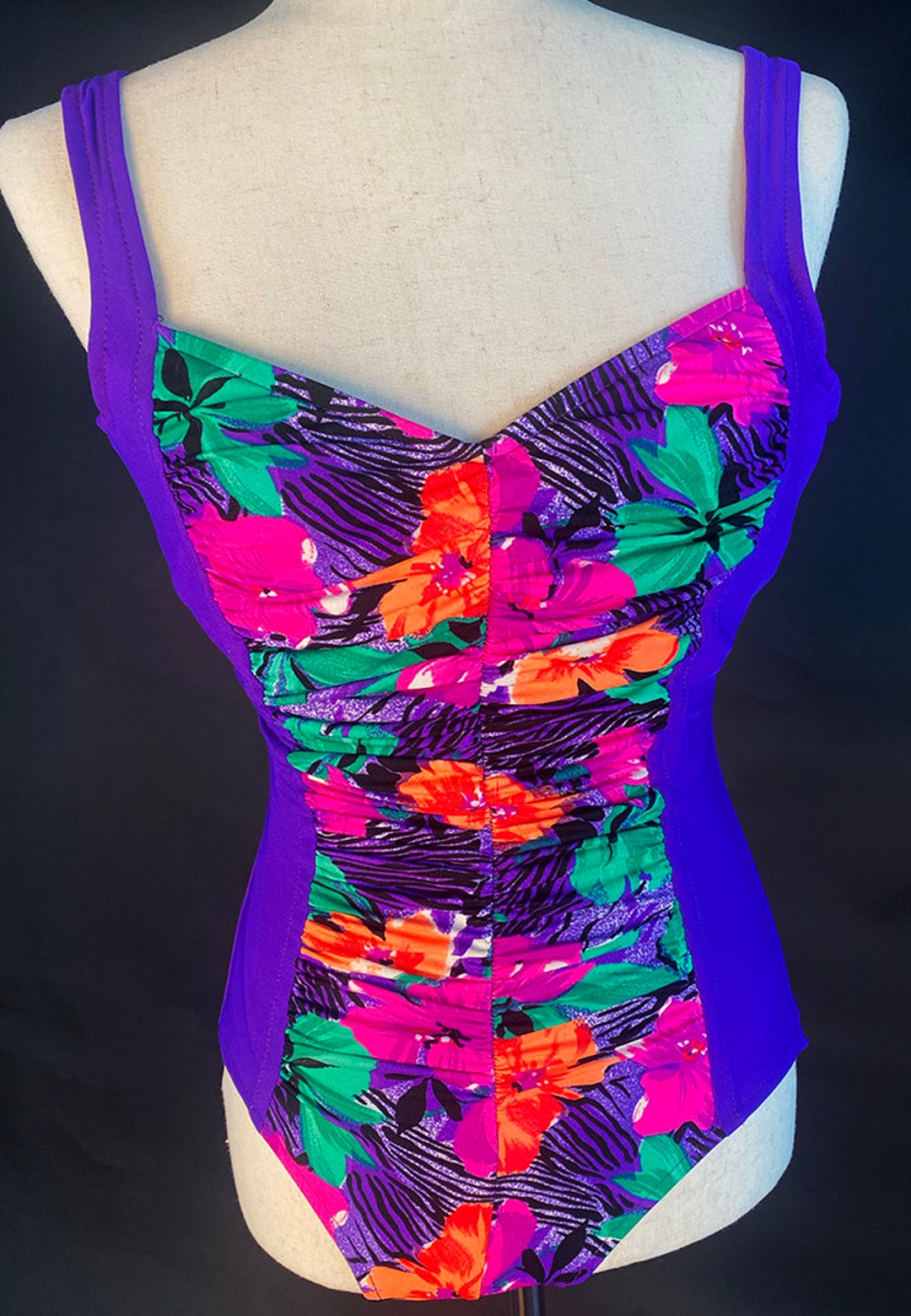 Vintage 80s Floral One-piece Swimsuit: Ruched Hourglass Style - Etsy