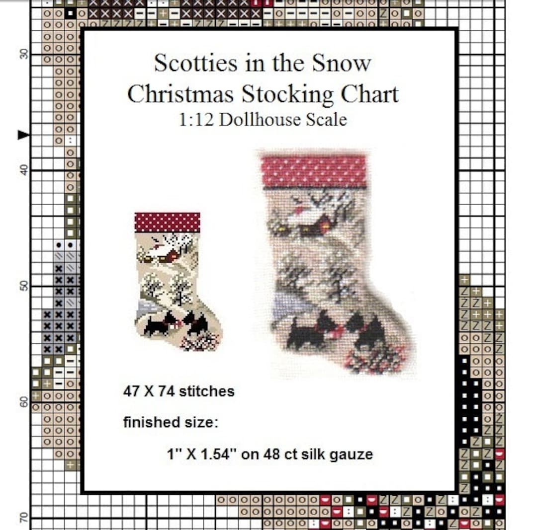 Petitpoint Christmas Stocking Chart Scotties in Snow - Etsy
