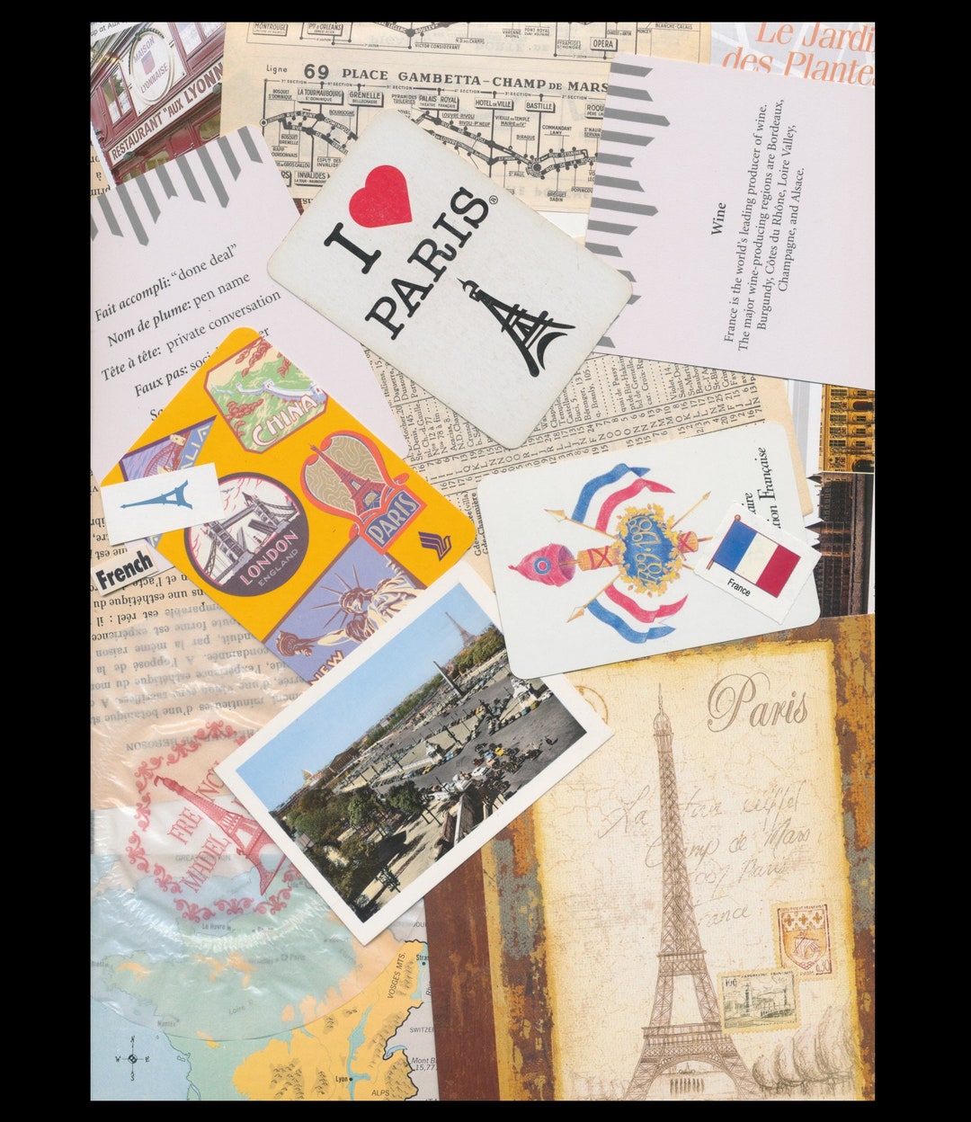 French Collage Package / Paris, France / Eiffel Tower, Arc De Triomphe ...