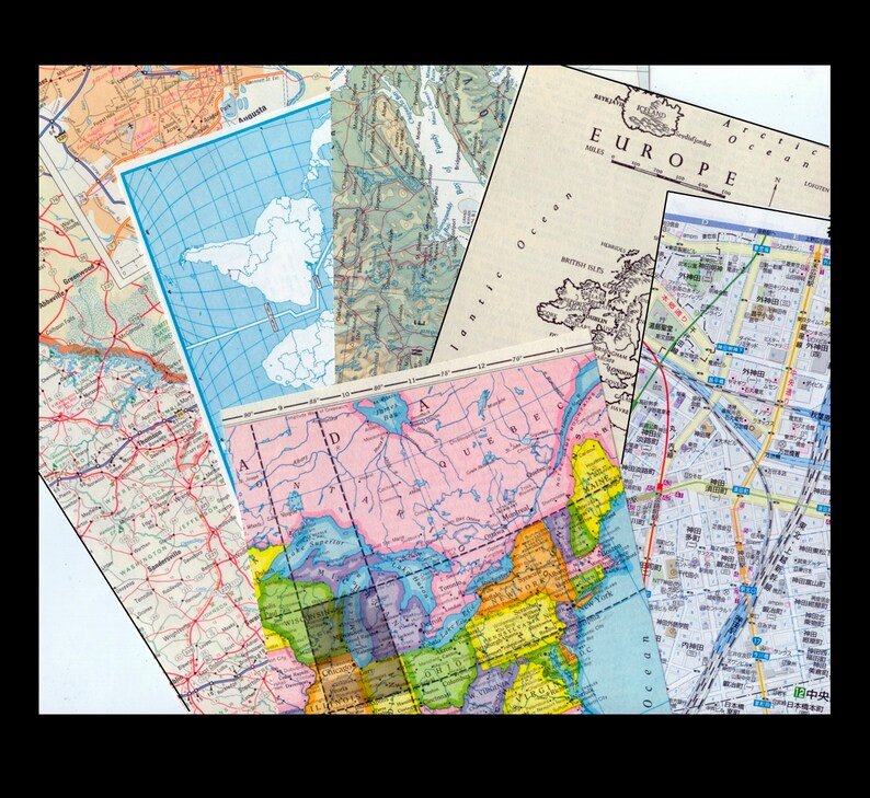 Map Collage Package / Decoupage Paper Travel Scrapbook Arts - Etsy