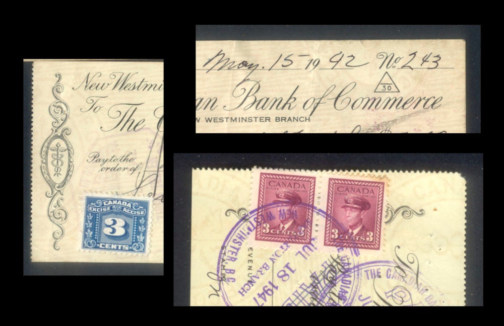 Two Vintage Cheques Checks / 1940's Paper Ephemera / | Etsy