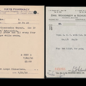 1940's - 1950's Typewritten Vintage Prescriptions / Antique Medical ...
