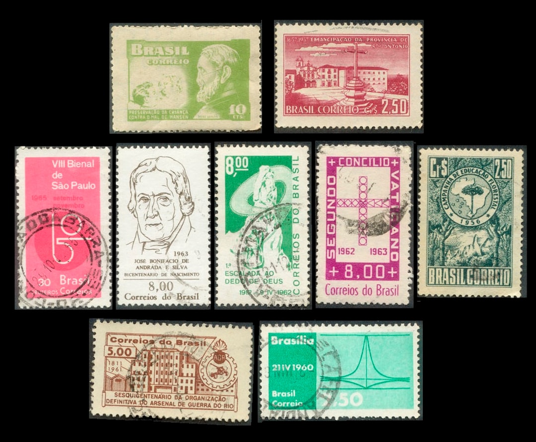 Vintage Brazilian Postage Stamps / 1950's and 1960's / Mixed Media ...