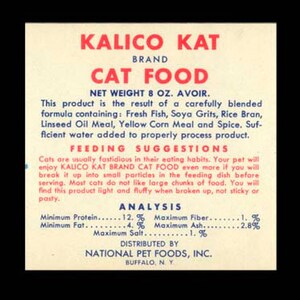1958 Kalico Kat Food Label so Cute When Framed / Buffalo NY - Etsy