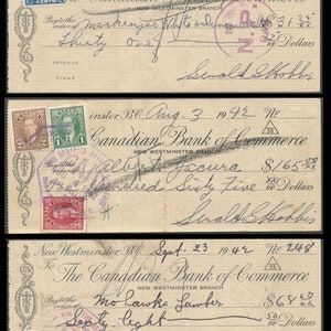 Two Vintage Cheques, Checks / 1940's Paper Ephemera / Scrapbooking ...