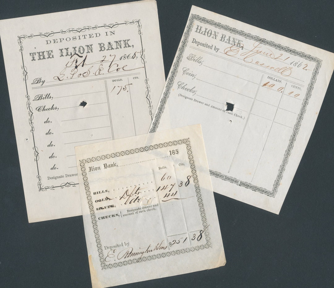 Rare Mid 1800's Ilion Bank Receipts / Antique Ephemera, Historical ...