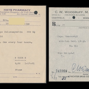 1940's - 1950's Typewritten Vintage Prescriptions / Antique Medical ...