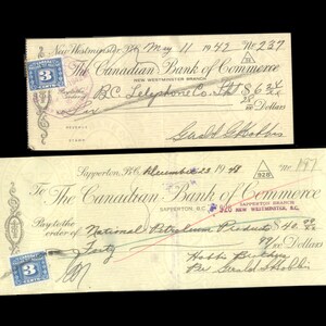 Two Vintage Cheques, Checks / 1940's Paper Ephemera / Scrapbooking ...