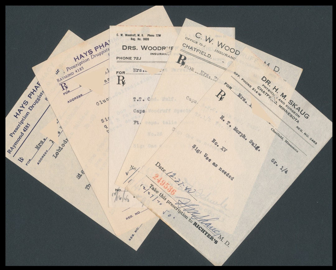 1940's - 1950's Typewritten Vintage Prescriptions / Antique Medical ...