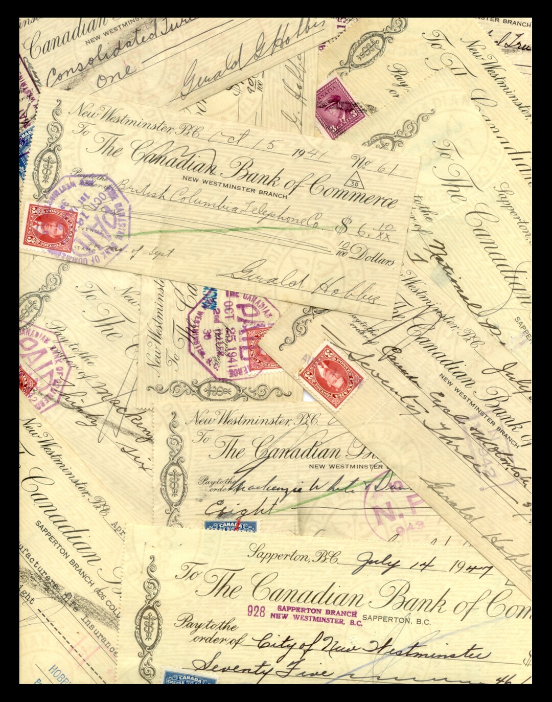 Two Vintage Cheques, Checks / 1940's Paper Ephemera / Scrapbooking ...