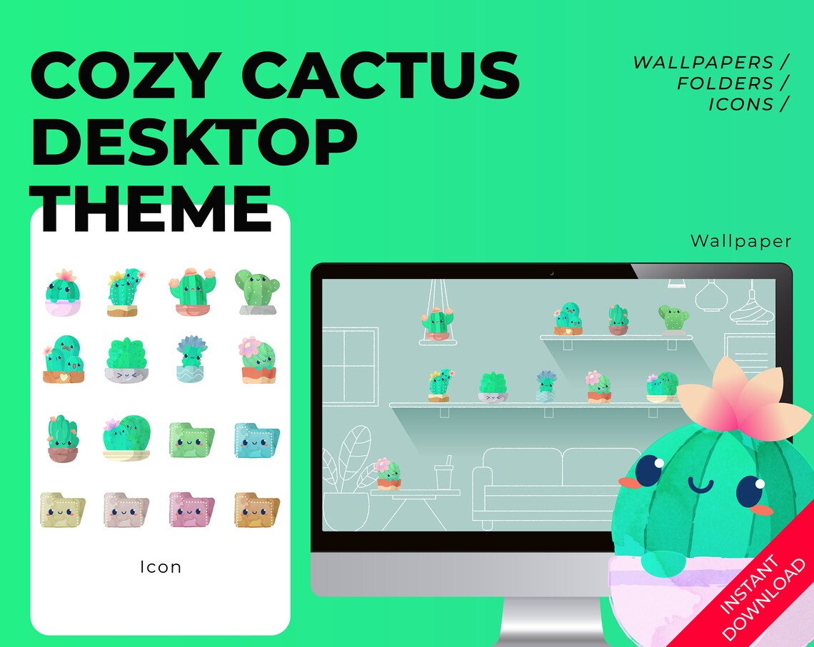 DESKTOP WALLPAPER BACKGROUND – Digital Download – Cozy Cactus Desktop ...