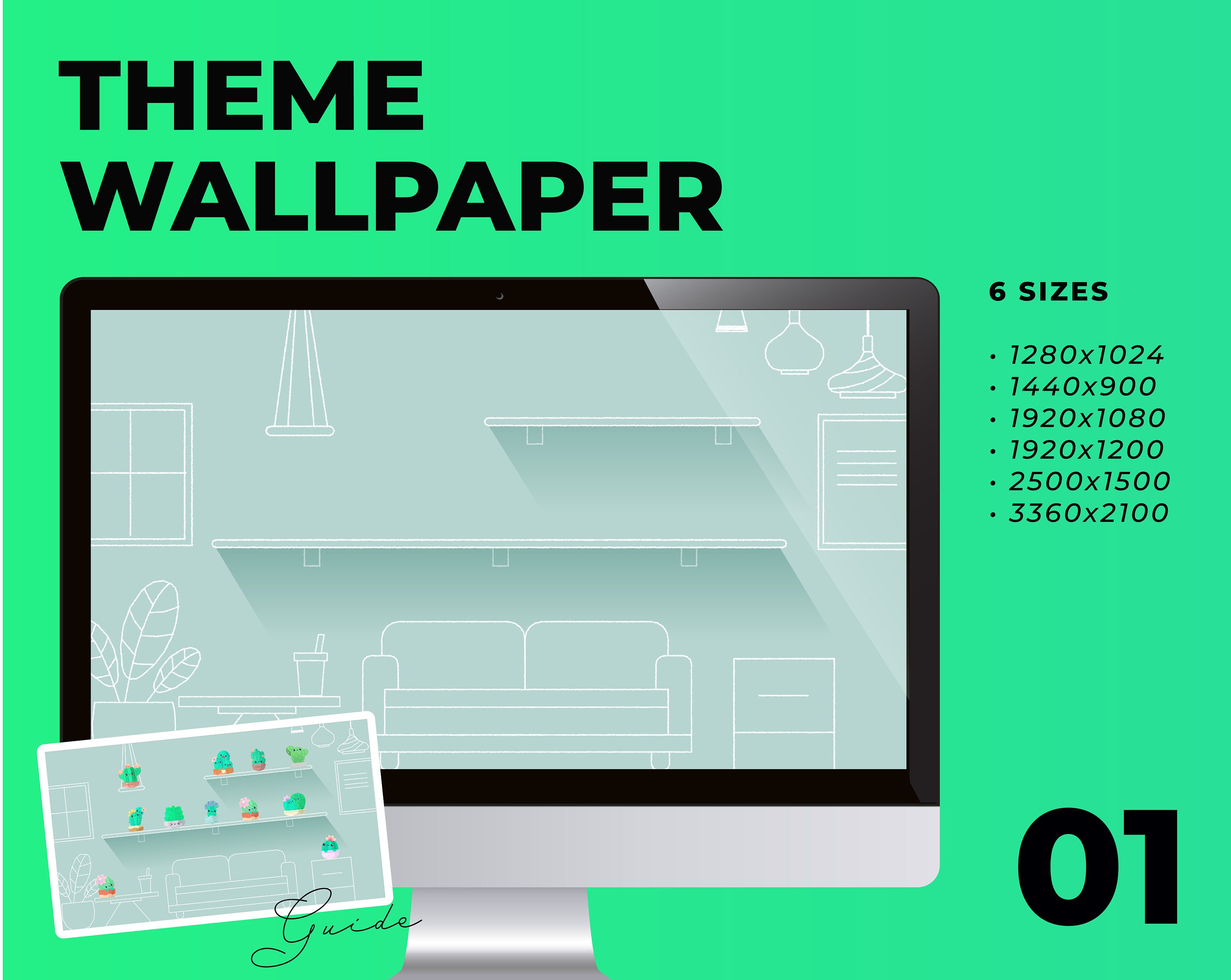 DESKTOP WALLPAPER BACKGROUND Digital Download Cozy Cactus Desktop Theme ...