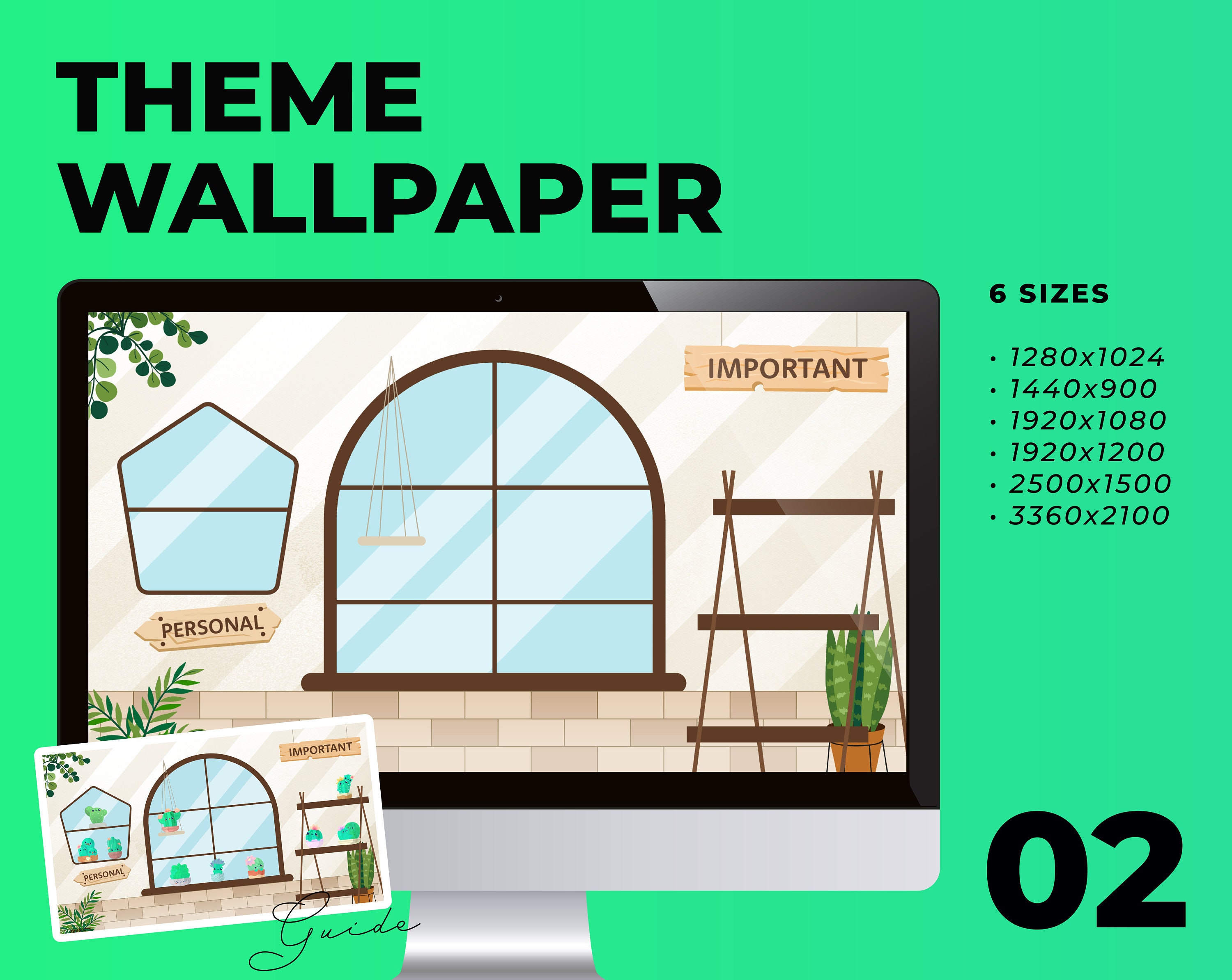 DESKTOP WALLPAPER BACKGROUND Digital Download Cozy Cactus Desktop Theme ...