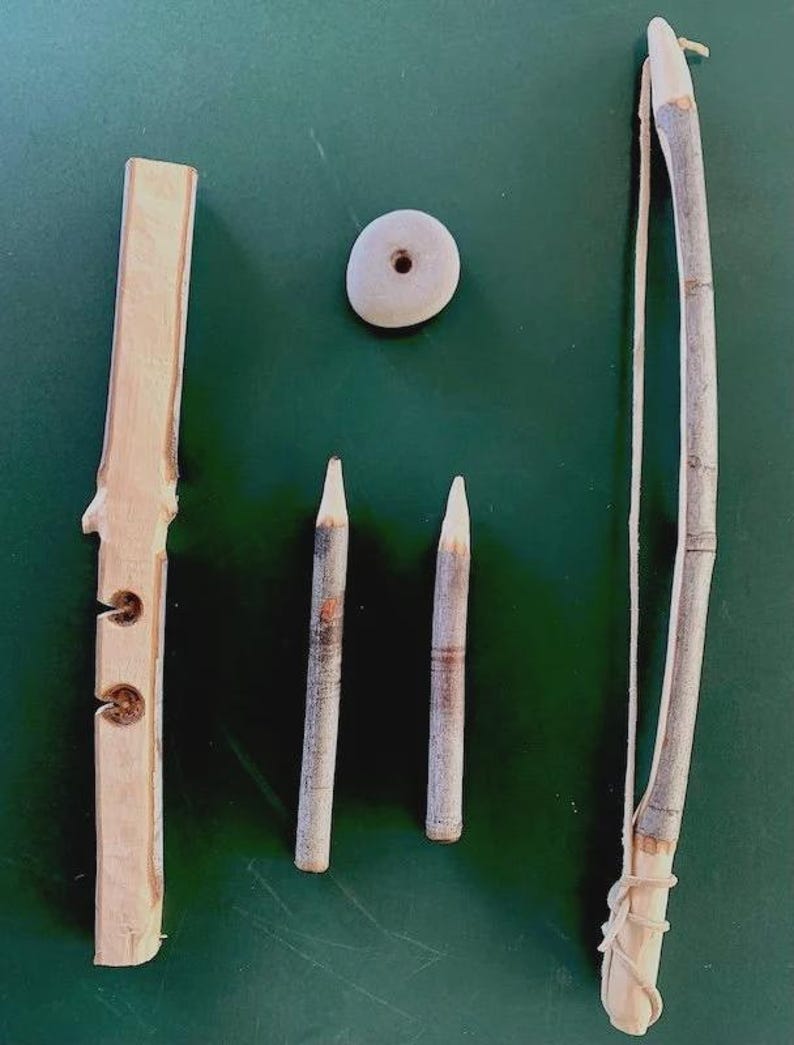 Traditional Bow Drill Friction Fire Kit, All Natural With Handmade and ...