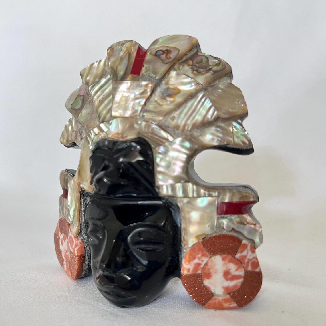 Vintage Mexican Mayan Obsidian Abalone Mask Head Sculpture - Etsy