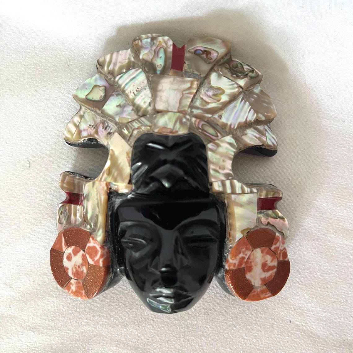 Vintage Mexican Mayan Obsidian Abalone Mask Head Sculpture - Etsy