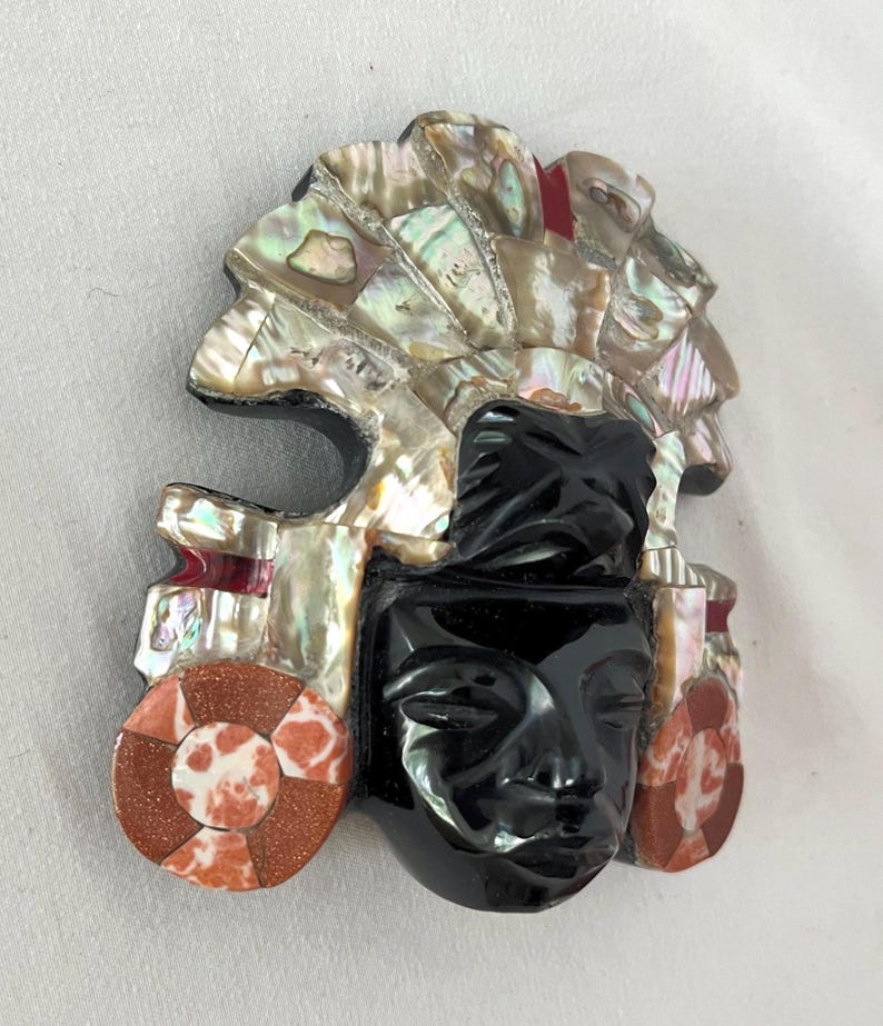 Vintage Mexican Mayan Obsidian Abalone Mask Head Sculpture - Etsy