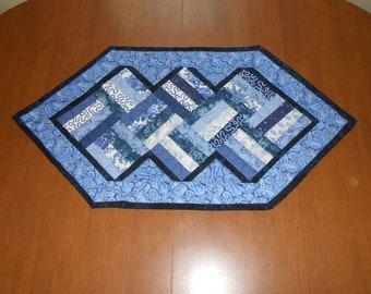 Quilted Table Runner, Table Runner, Navy Blue and Tan Runner, Quilted ...