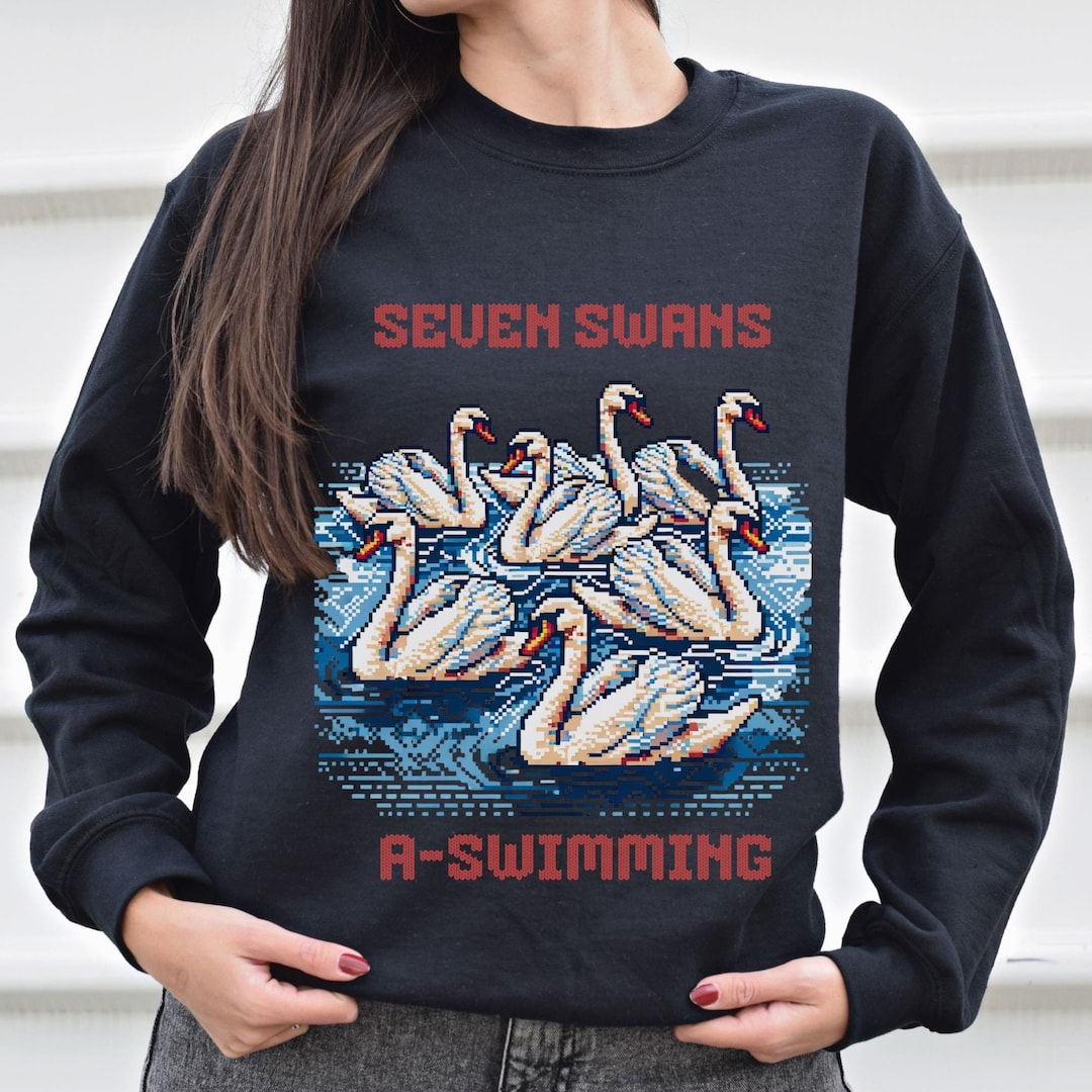 7 Swans A Swimming Unisex Adult Holiday Sweatshirt. Faux Knit Style. 12 ...