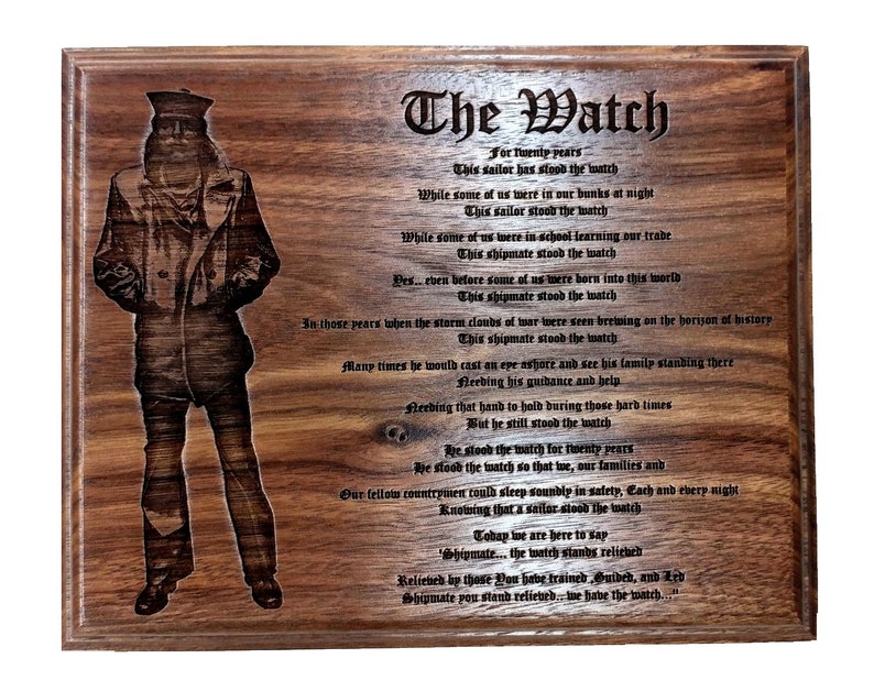 THE WATCH Poem engraved with a Lone Sailor plaque retirement | Etsy
