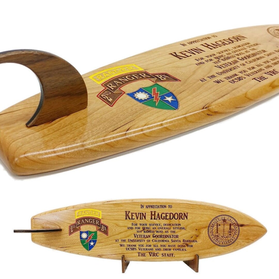 24 Inch SURFBOARD SHAPED PLAQUE, Custom, Cherry, Walnut, Laser Engraved ...