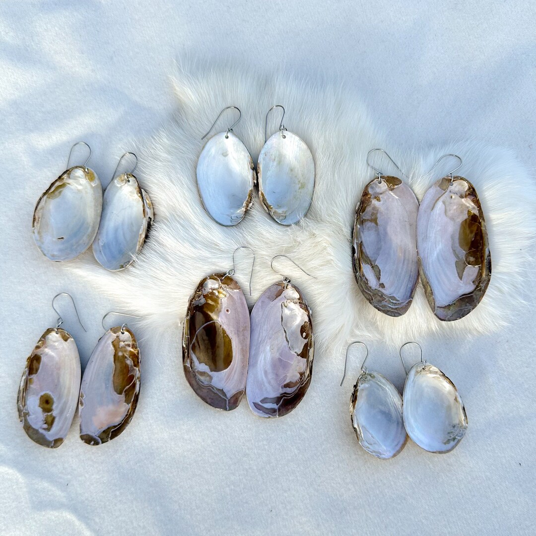 Fresh Water Clam/oysters From Temiskaming Lake With Hypoallergenic Surgical Steel Earring Hooks ...