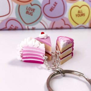 Pink Cake Keychain Polymer Clay Miniature Food Keychain, Whimsical Clay ...
