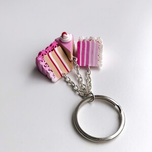 Pink Cake Keychain Polymer Clay Miniature Food Keychain, Whimsical Clay ...