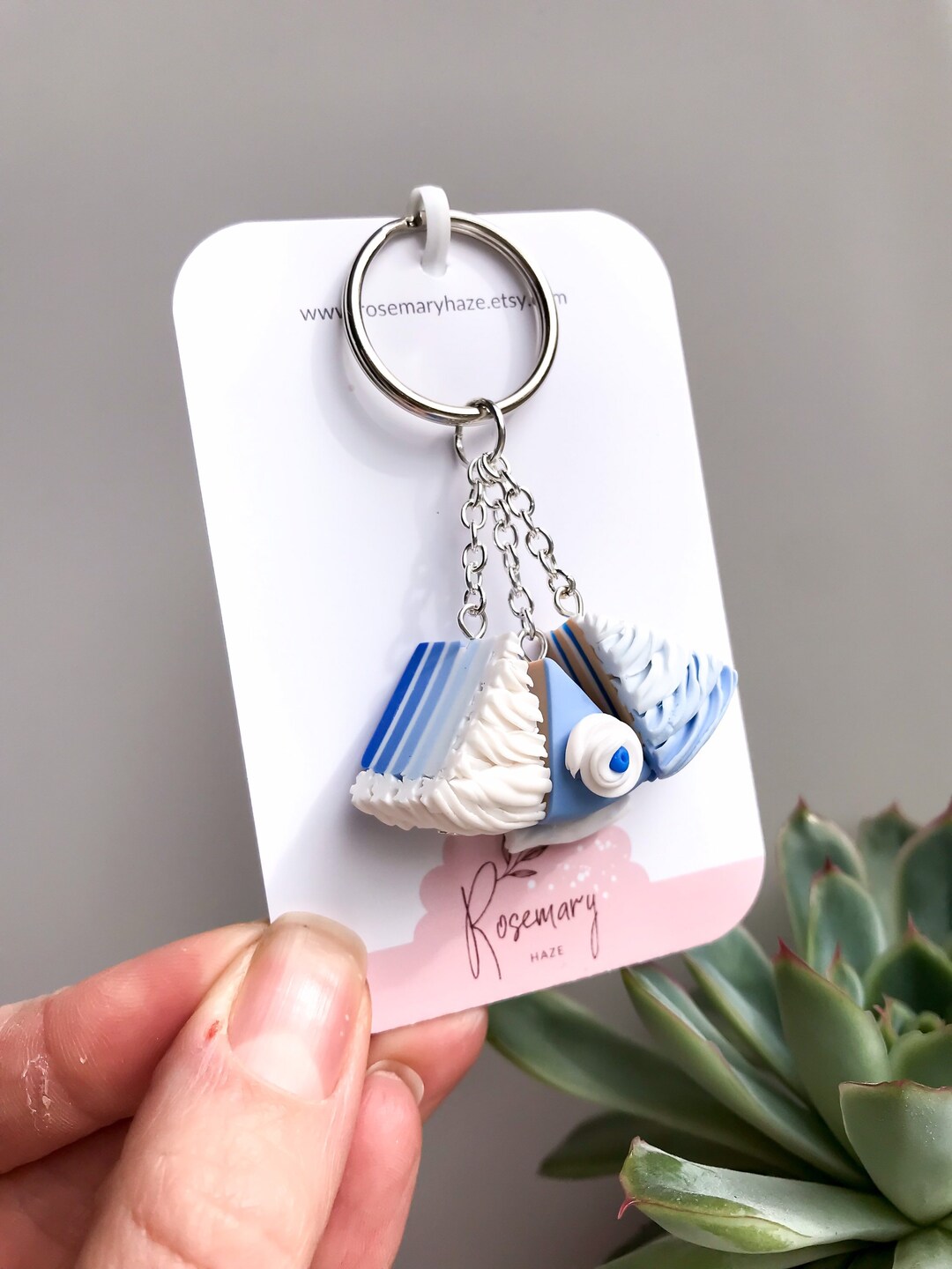 Blue Cake Keychain Polymer Clay Miniature Food Keychain, Dessert ...