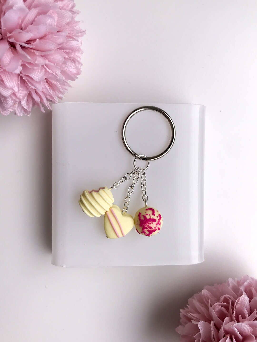 White Chocolate Keychain polymer Clay Food Keyring, Candy Bag Charm ...