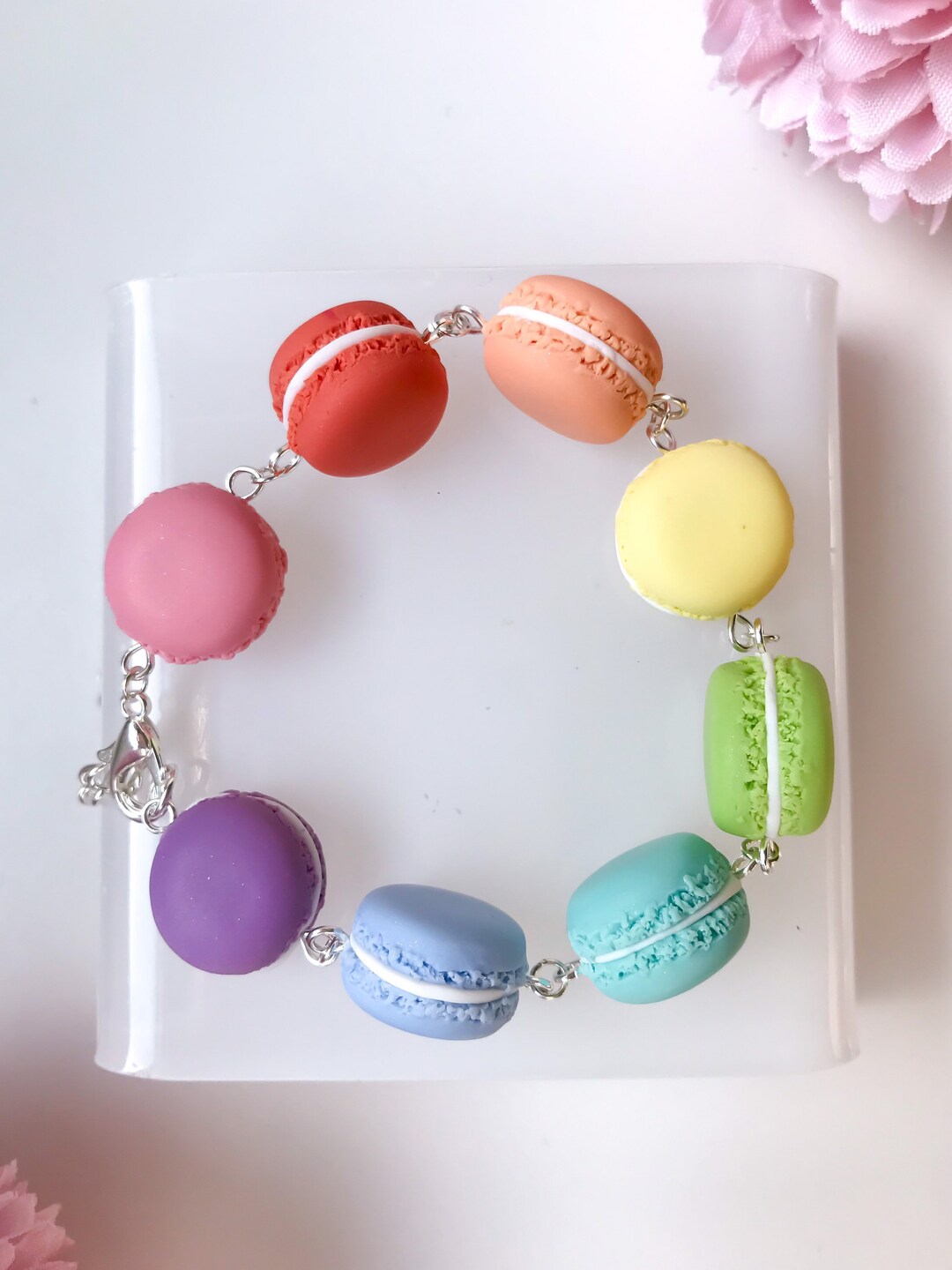 Macaron Bracelet Polymer Clay Kawaii Rainbow Bracelet, Miniature Macarons, Kawaii Food Jewellery ...