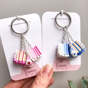 Pink Cake Keychain Polymer Clay Miniature Food Keychain, Whimsical Clay ...
