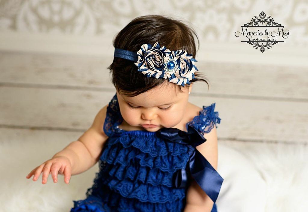 Baby headband Gorgeous Navy Sand Stripes Duo shabby headband | Etsy