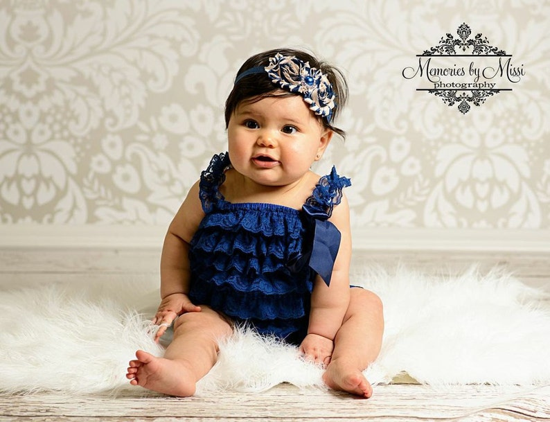 Baby headband Gorgeous Navy Sand Stripes Duo shabby headband | Etsy