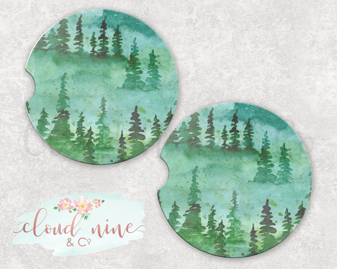 Tree Woods Car Coasters Set of 2, Car Accessories, Rubber or Sandstone ...