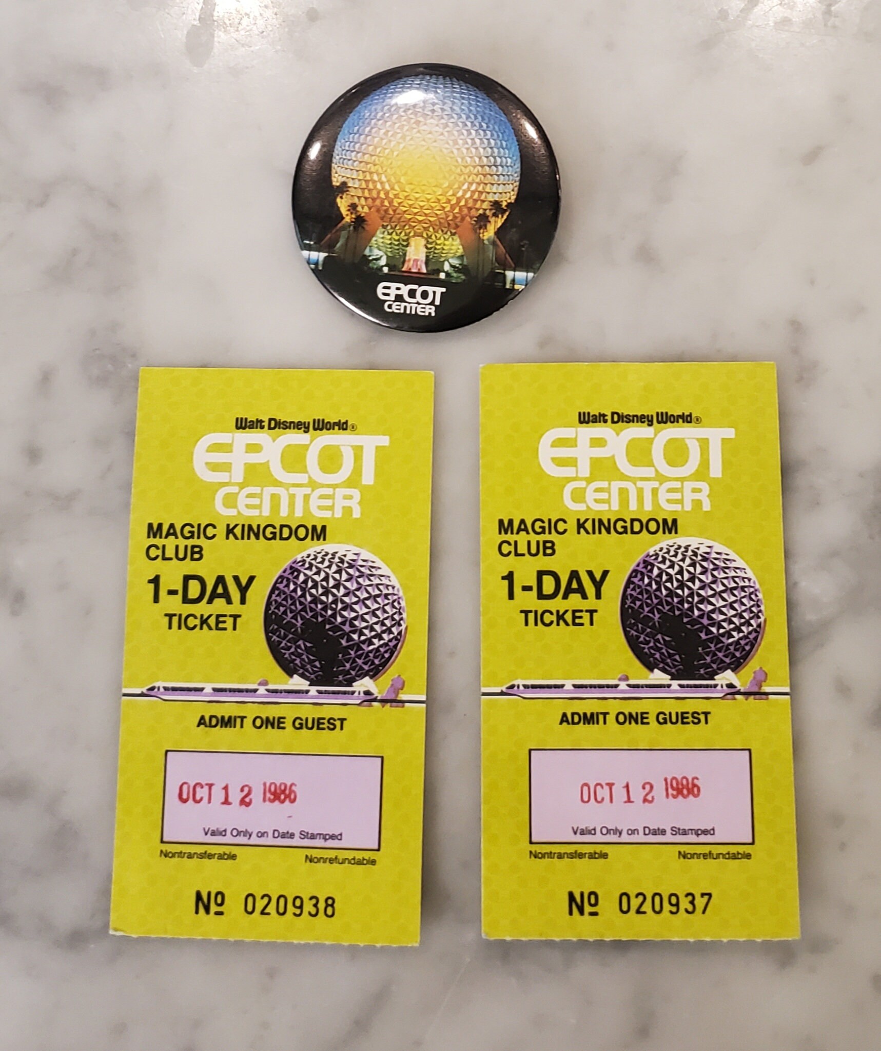 Walt Disney World Epcot Center Collection Tickets Pinback Button Pin ...