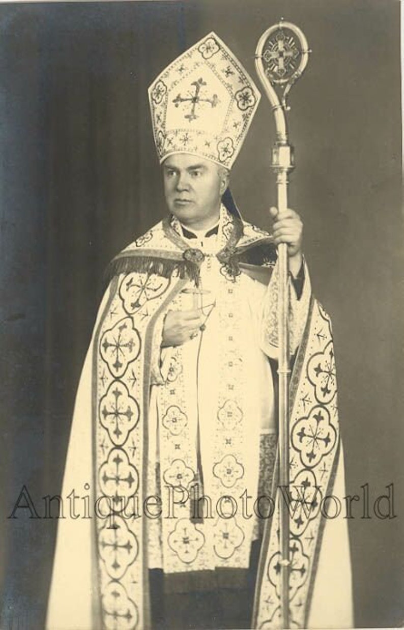 Catholic Bishop in Regalia With Staff Antique Photo - Etsy