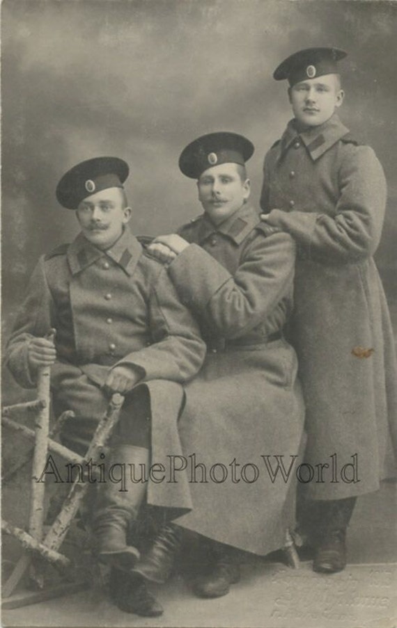 Three Hugging Imperial Russian Soldiers In Overcoats Antique Etsy