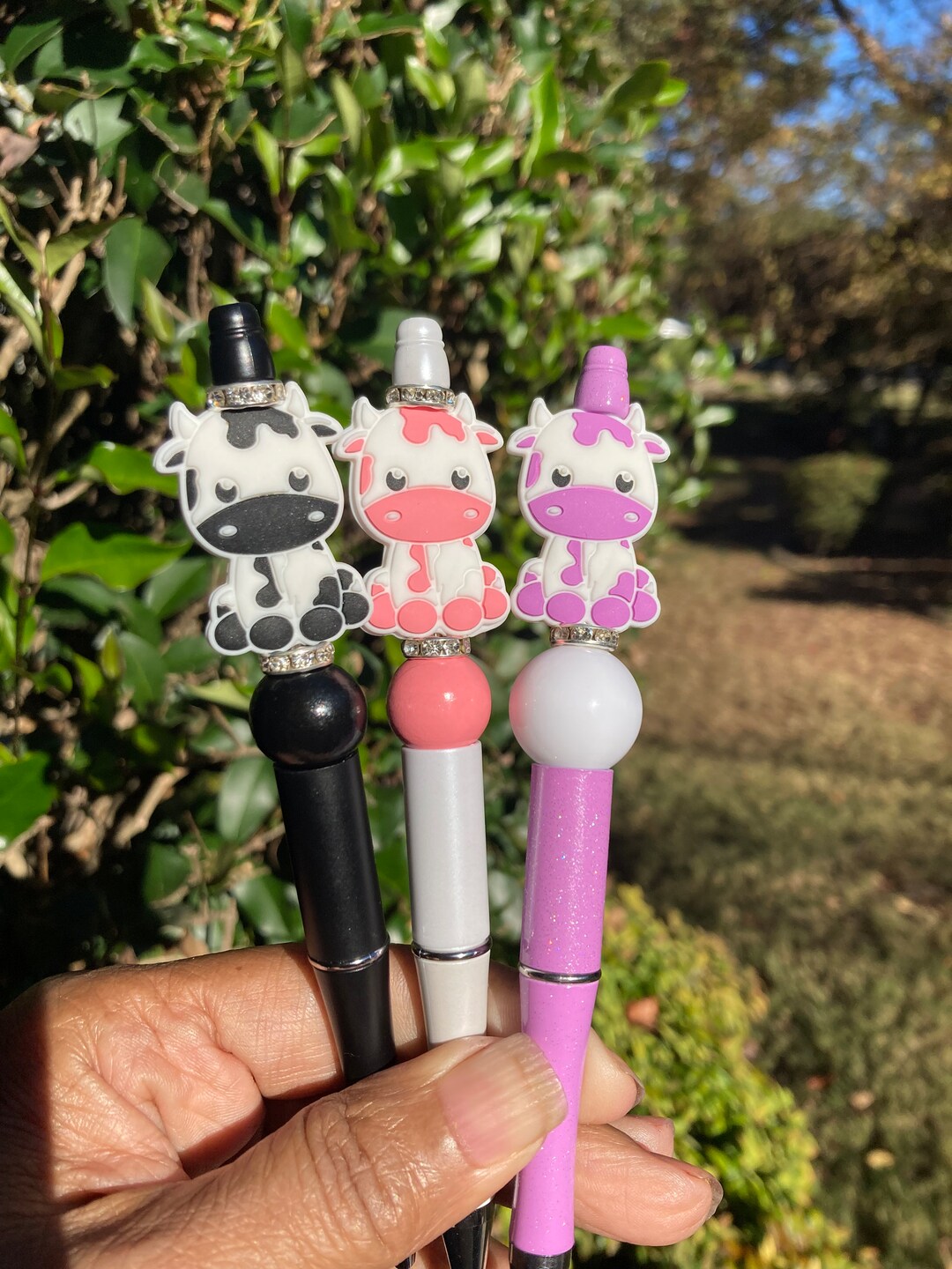 Cow Print Pens, Cow Print Beaded Pen, Cow Focal Bead, Bendable Pens ...
